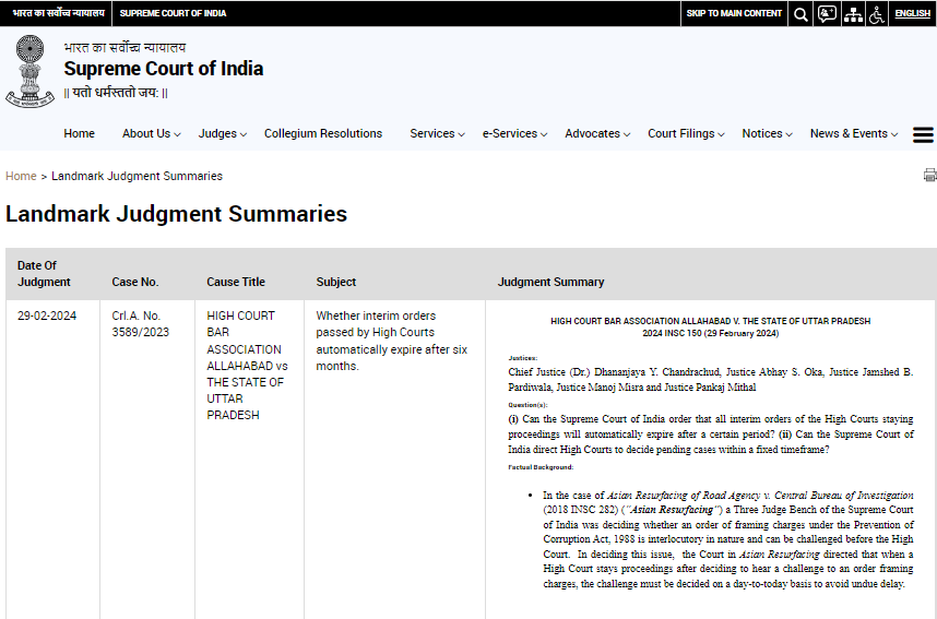 'sci.gov.in/landmark-judgment-summaries/': Supreme Court Introduces ...